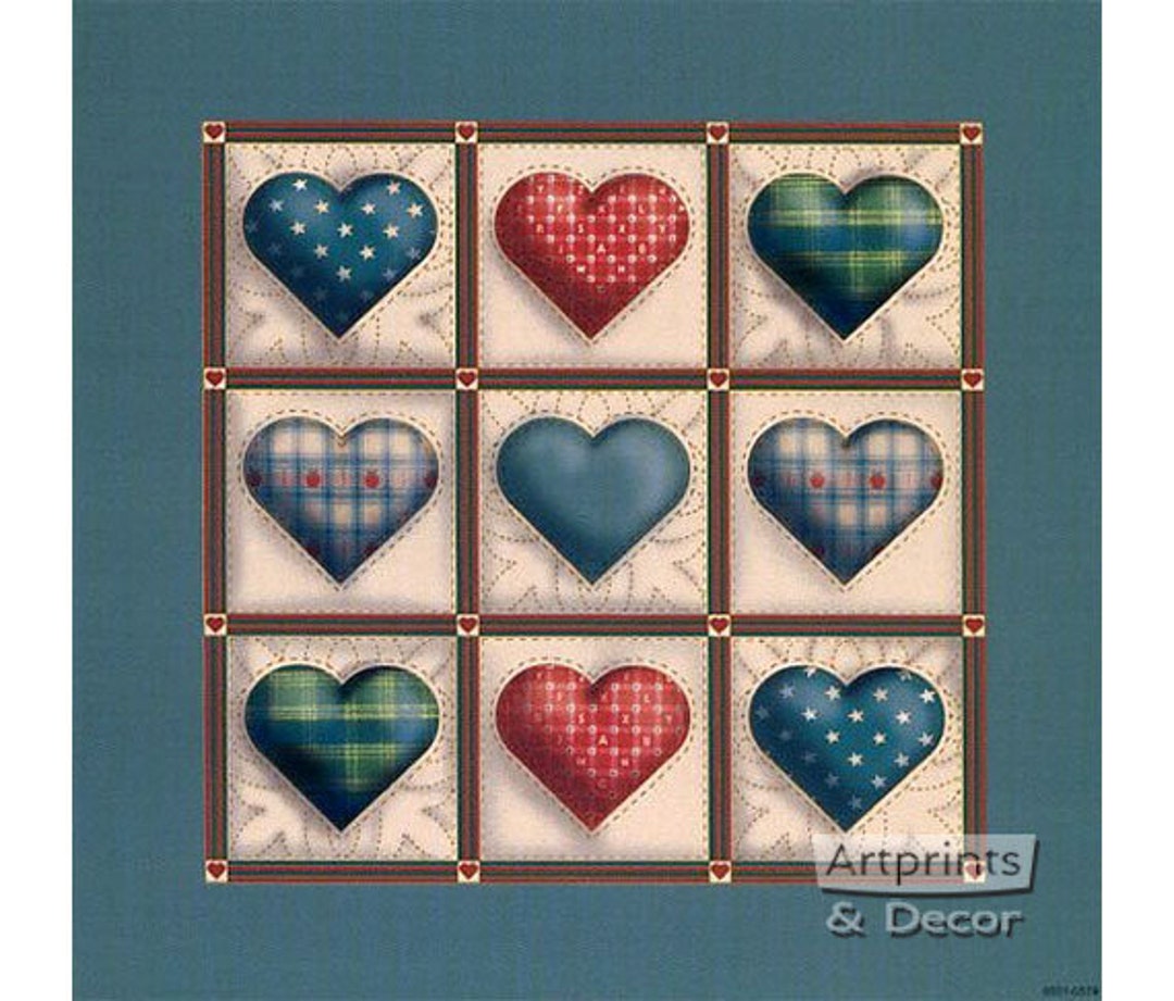 Hearts in Squares - Art Print - Etsy