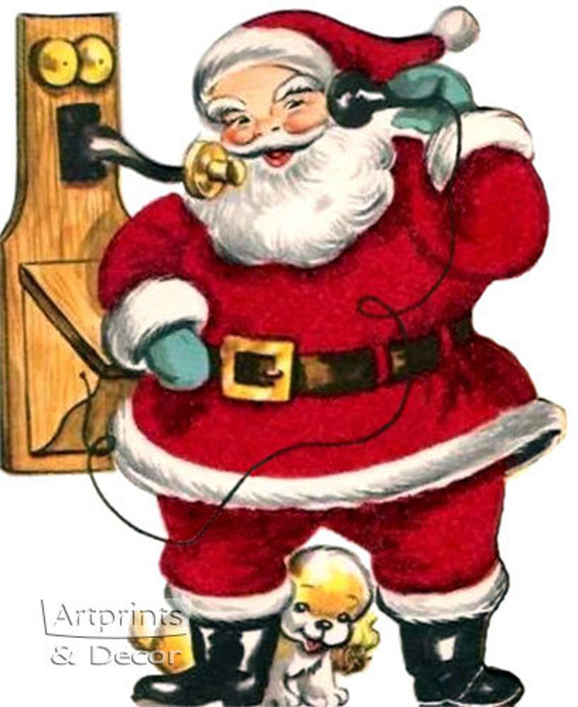 Santa on the Telephone - Art Print - Etsy