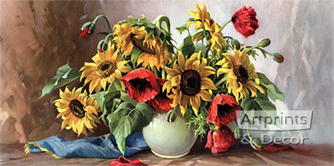 Poppies & Sunflowers - Art Print - Etsy