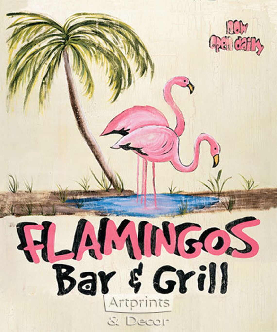 Flamingos Bar & Grill - Art Print - Etsy