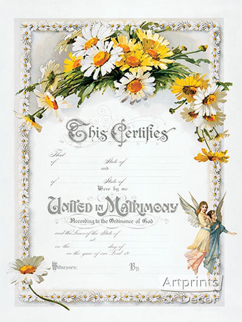Daisies Marriage Certificate - Etsy