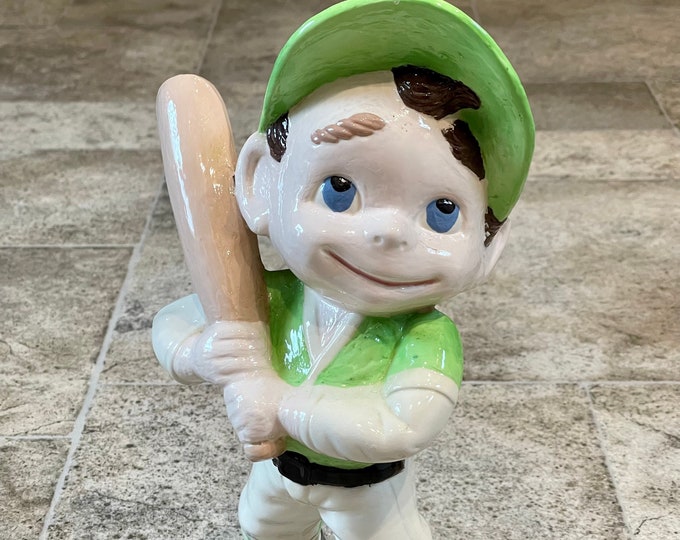 Vintage 1985 Ceramic Baseball Player Figure With Brown Hair and Blue ...