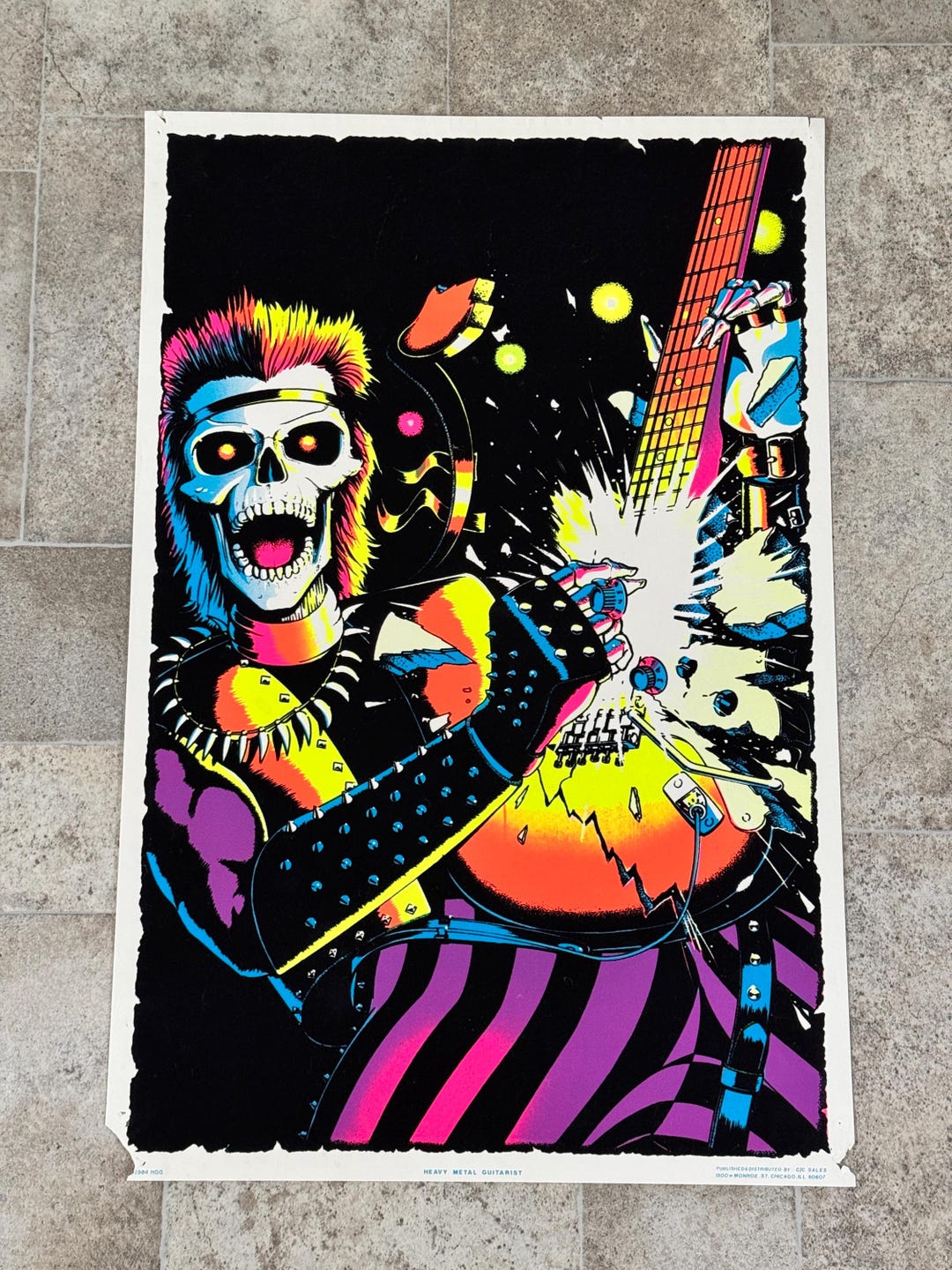 1984 Heavy Metal Guitarist Blacklight Poster – Neon Felt Skeleton Rock ...