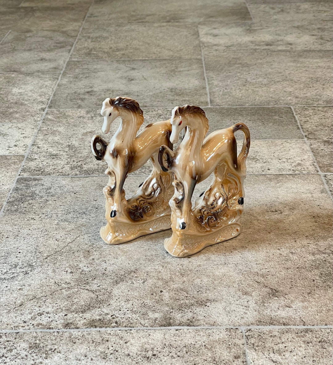 Two Vintage Lusterware Ceramic Prancing Horse Figurines, Vintage Horse ...
