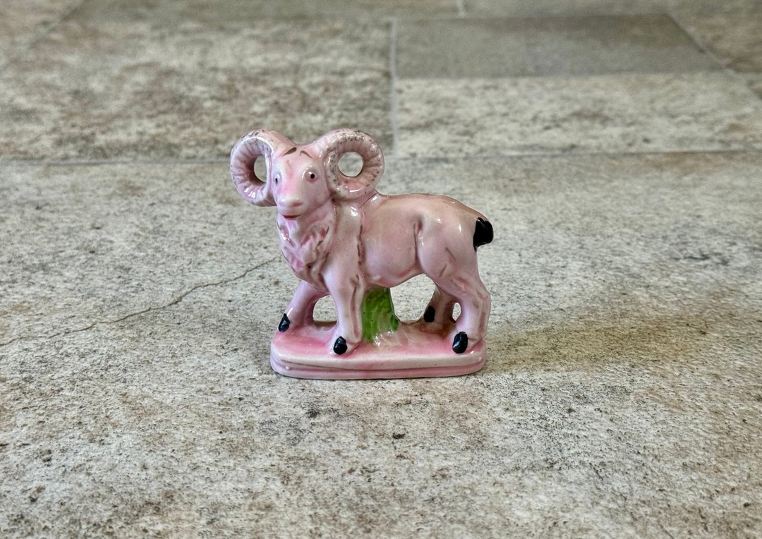 Vintage Ceramic Pink Ram Sheep Figurine, Vintage Ram Figurine, Vintage ...