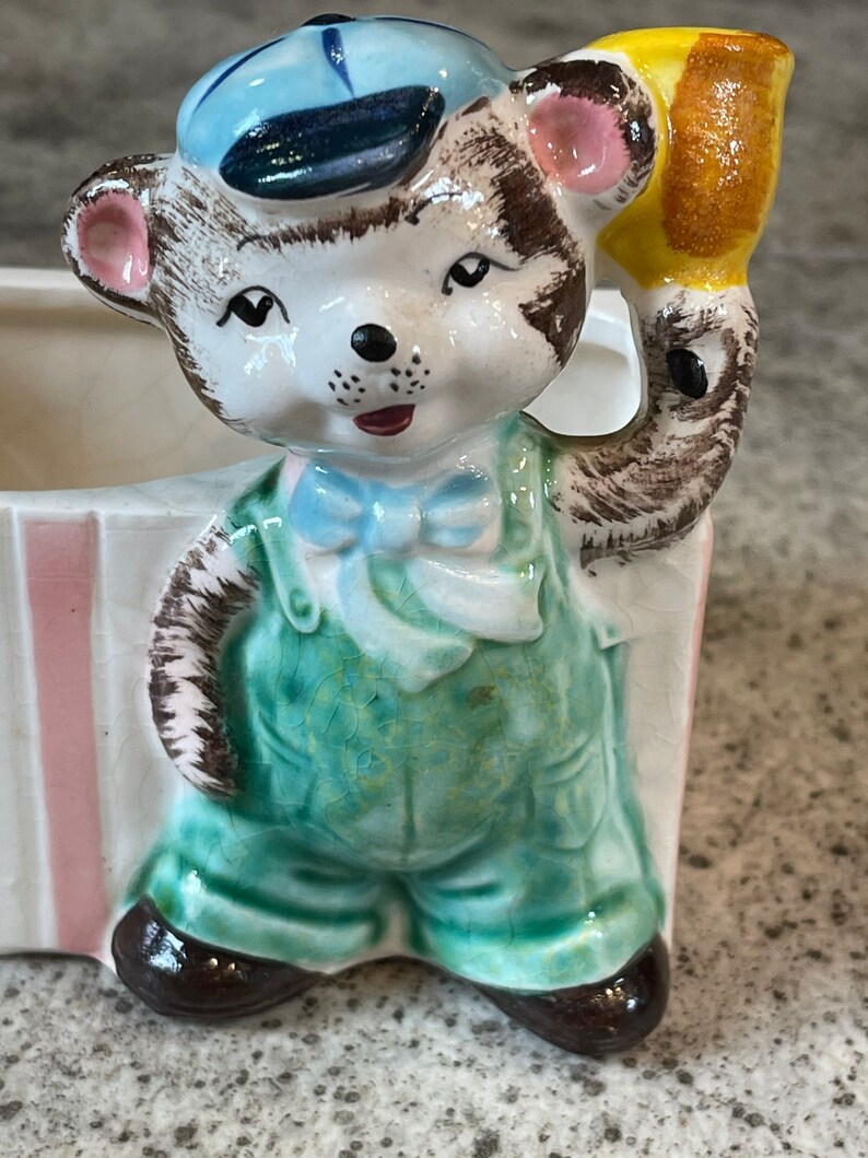 Vintage Ceramic Bear Ringing a Bell Indoor Planter Old - Etsy