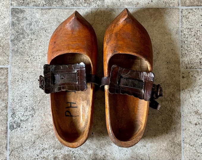 Vintage Wooden Dutch Clogs With Leather Straps, Vintage Wooden Dutch ...
