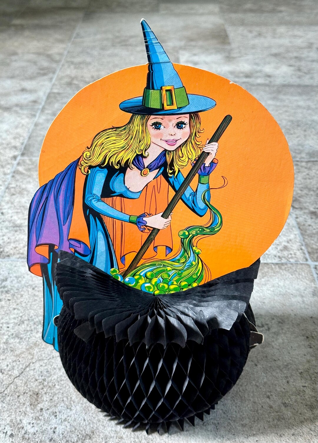 Vintage 1980's Beistle Witch With Honeycomb Cauldron Halloween Die Cut ...
