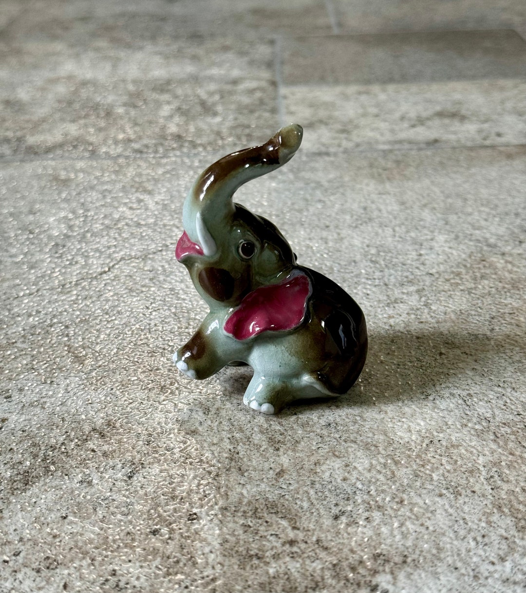 Vintage Ceramic Brown and Pink Miniature Elephant Figurine, Small ...