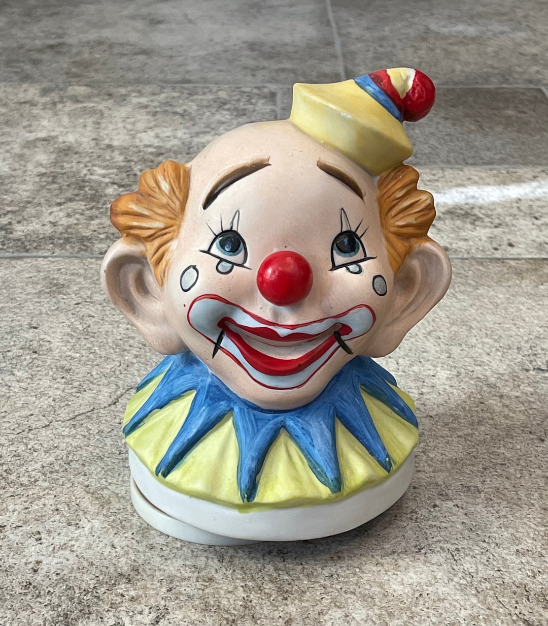 Vintage Bisque Ceramic Clown Spinning Music Box, Vintage Revolving ...