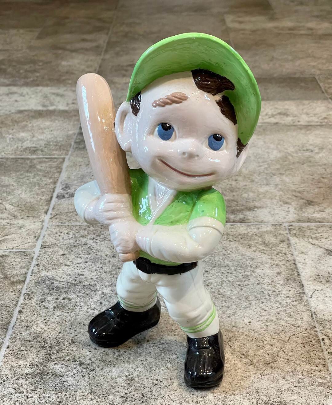 Vintage 1985 Ceramic Baseball Player Figure With Brown Hair and Blue ...