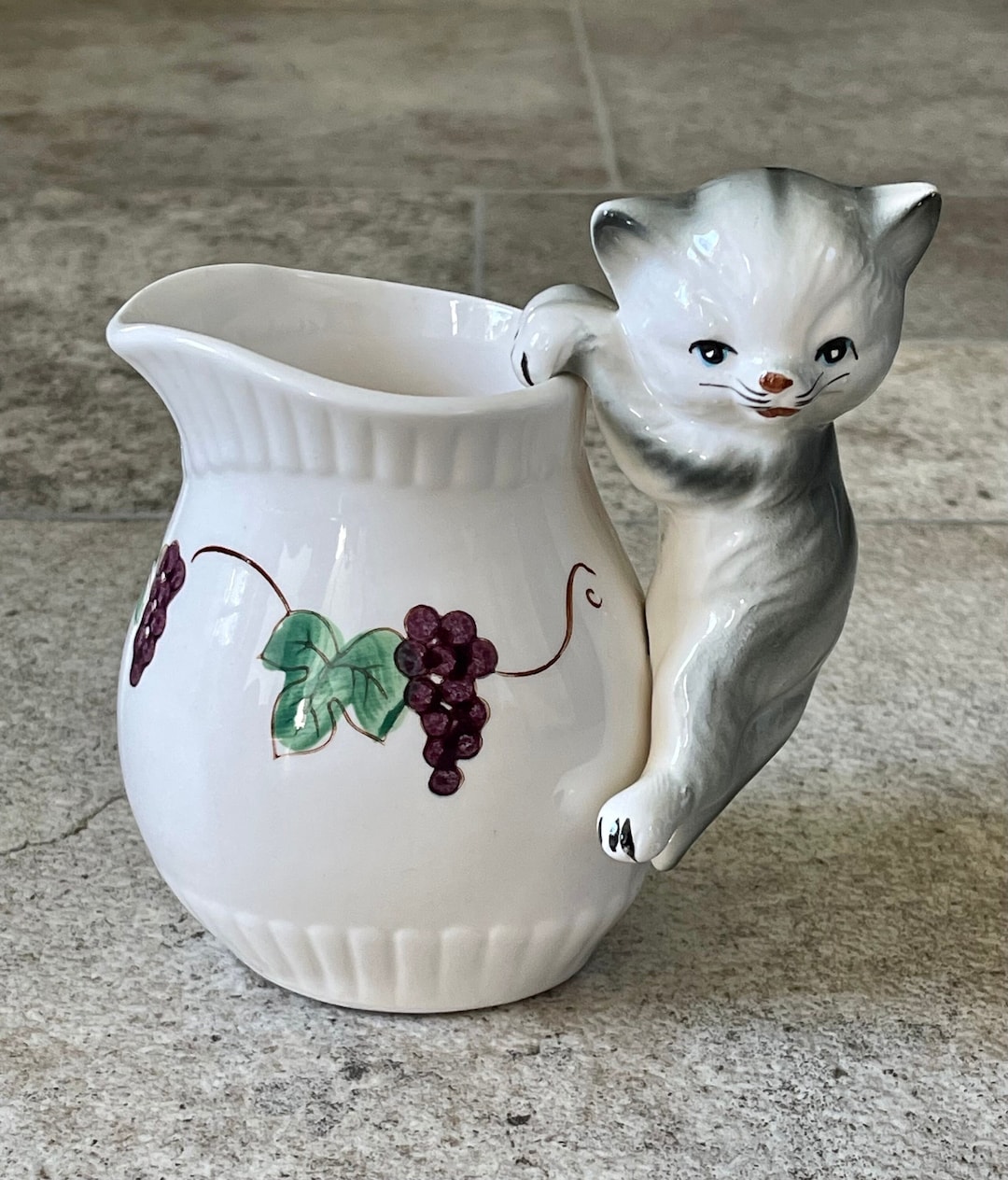 Vintage Ceramic Cat Creamer With Grapes, Vintage Cat Creamer, Small Cat ...