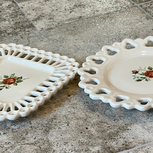 Vintage Ceramic Red Rose Plates With Reticulated Edges, Square Red Rose ...