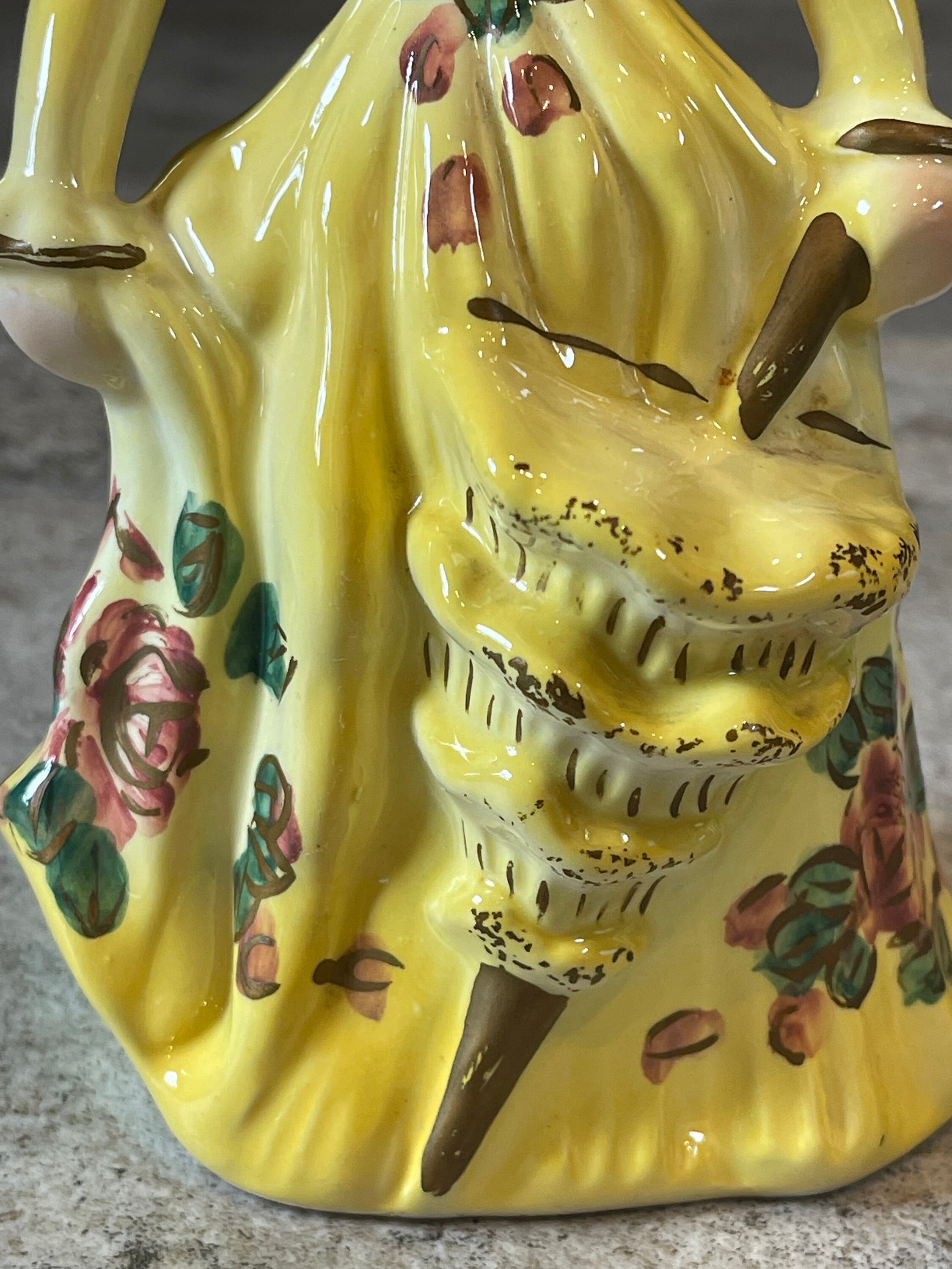 Vintage Ceramic Parasol Lady Planter With Yellow Dress and Hat, Vintage ...