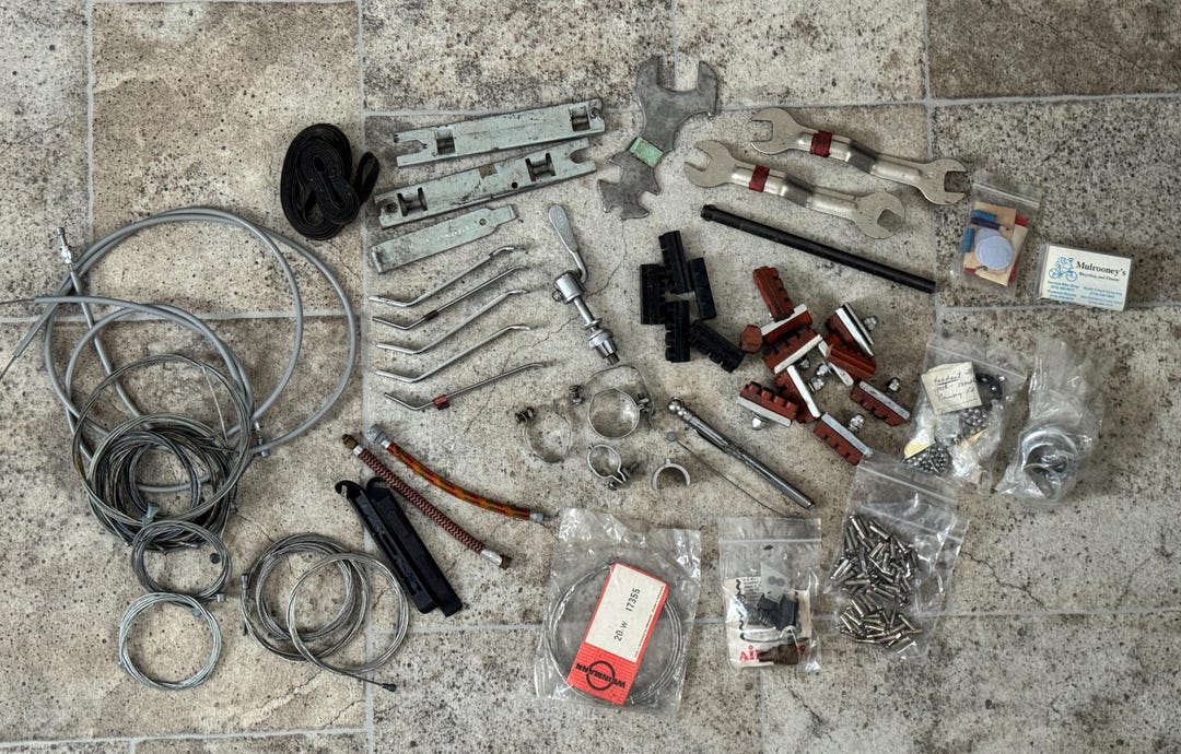 Vintage Mixed Lot of Bicycle Parts & Tools – Cables, Wrenches, Clamps ...