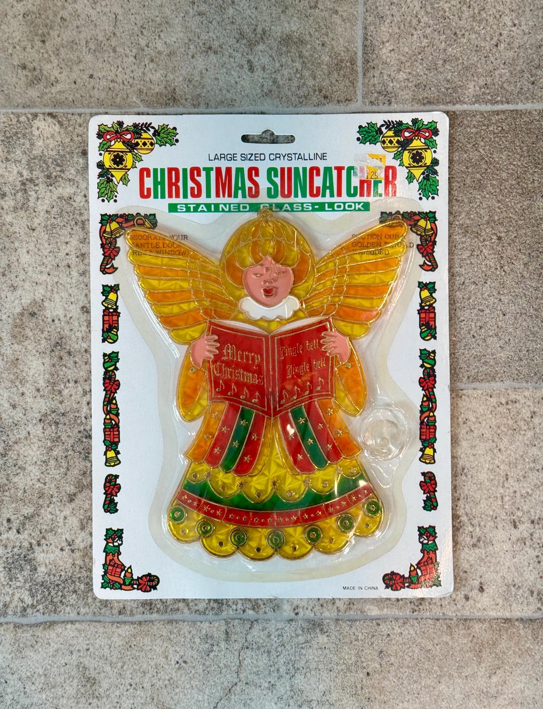 Vintage Large Crystalline Christmas Angel Suncatcher – Stained Glass ...