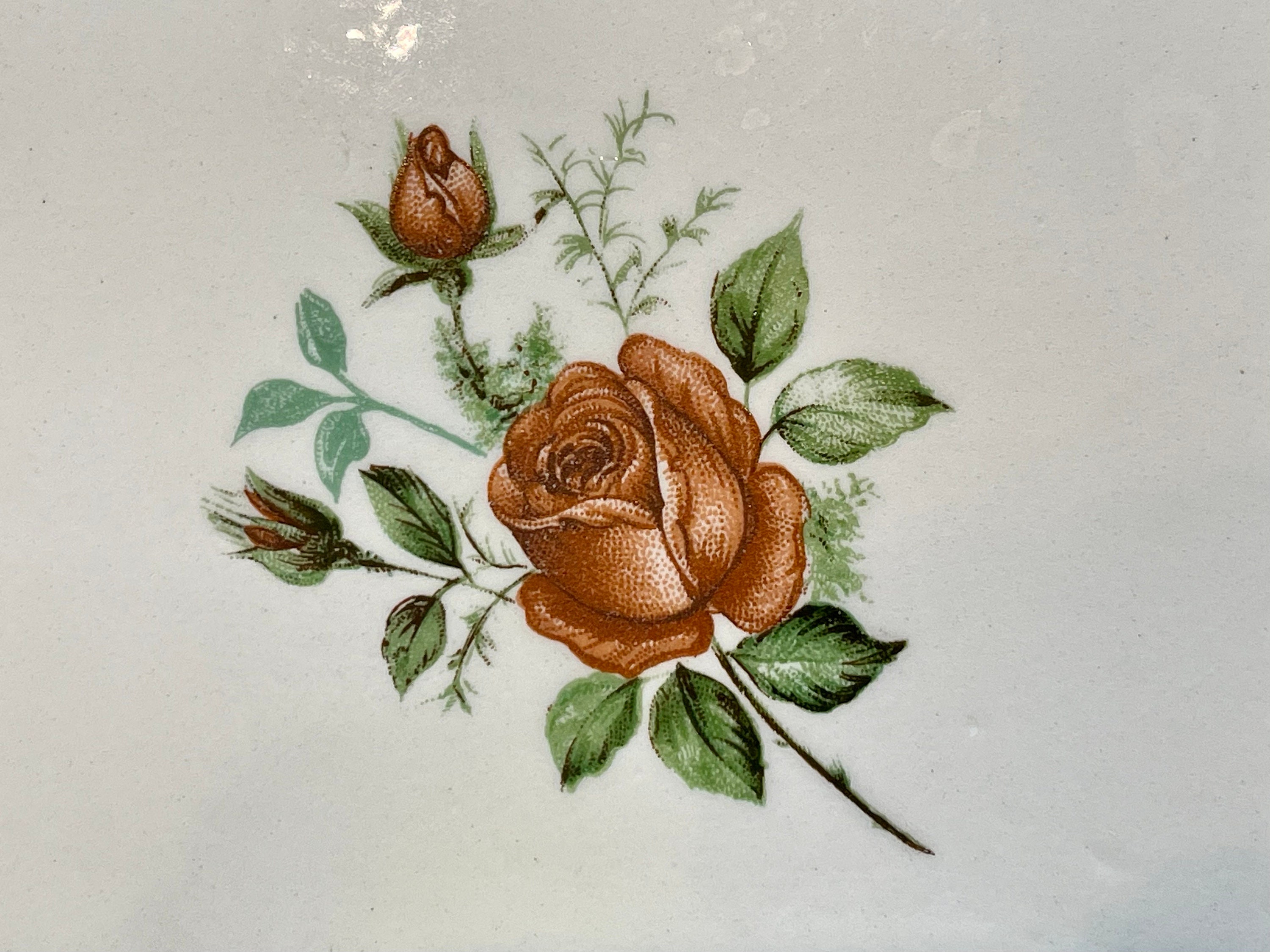 Vintage Ceramic Red Rose Plates With Reticulated Edges, Square Red Rose ...