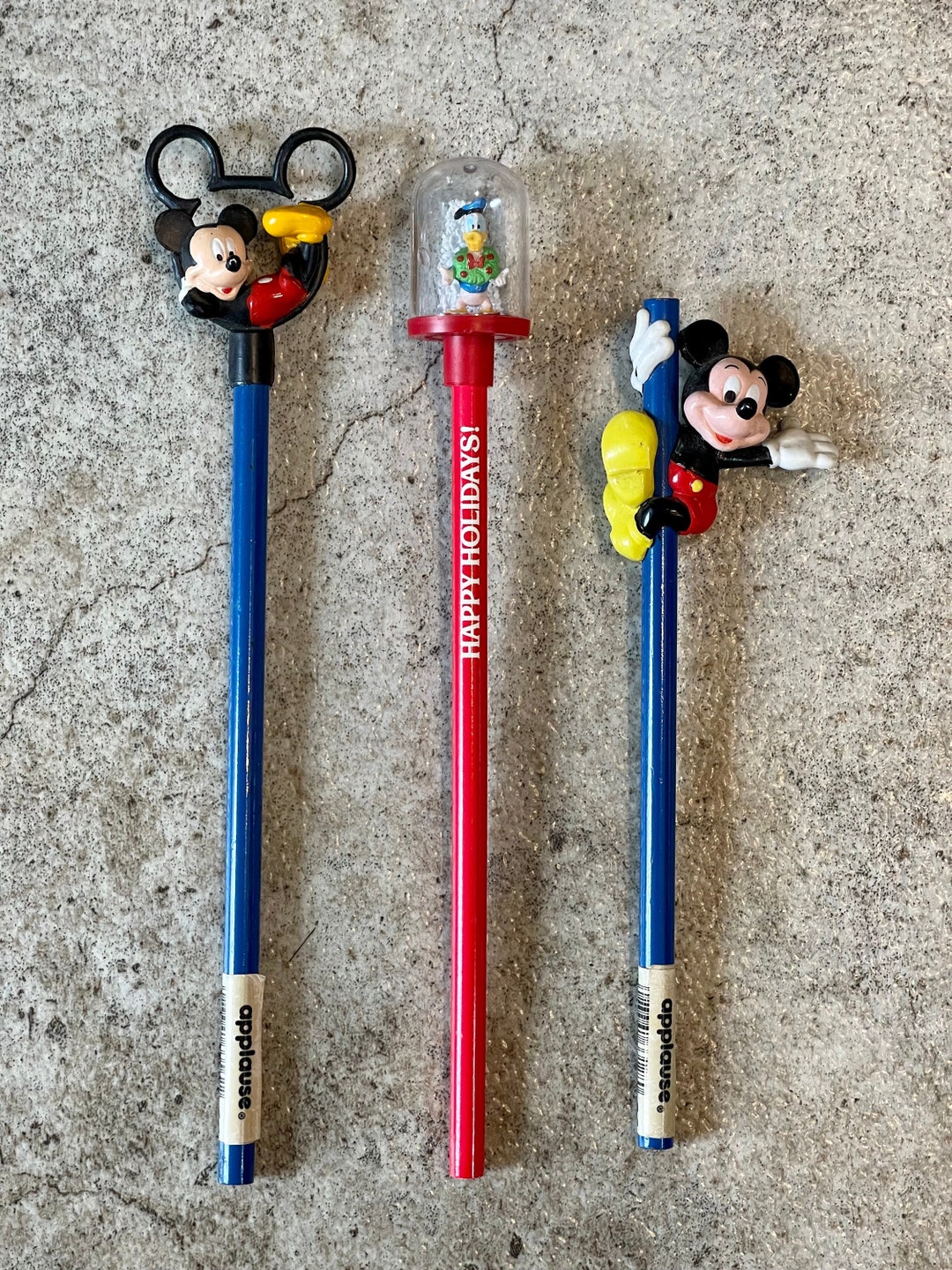 Three Vintage Disney Pencils With Two Mickey Mouse Applause Pencils and ...