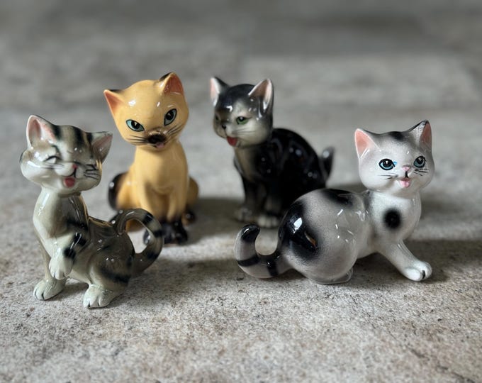 Four Vintage Japan Ceramic Cat Figurines, Vintage Cat Figurines ...