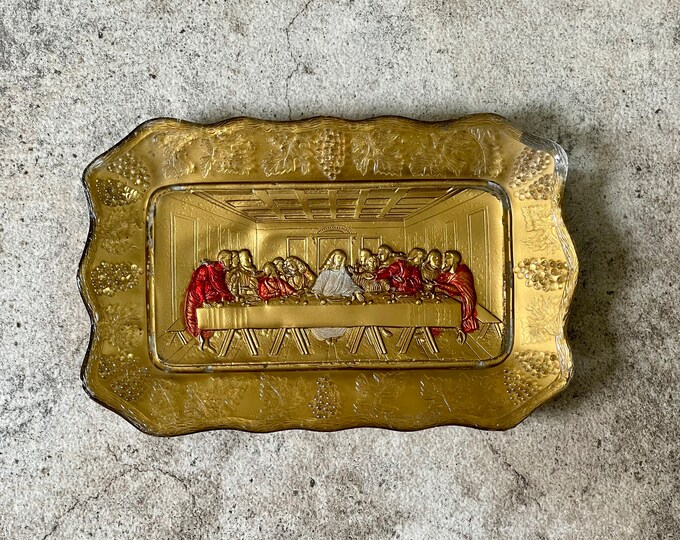 Vintage Goofus Glass Last Supper Serving Tray, Vintage Goofus Glass ...