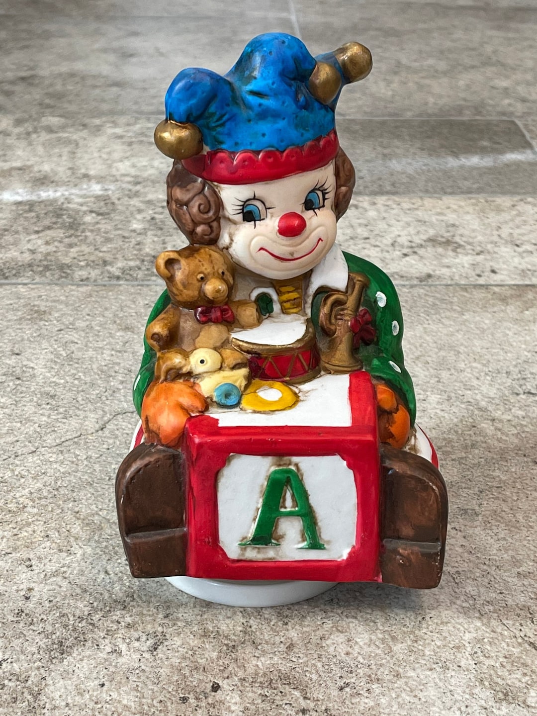 Vintage Bisque Ceramic Clown Spinning Music Box, Vintage Clown Windup ...