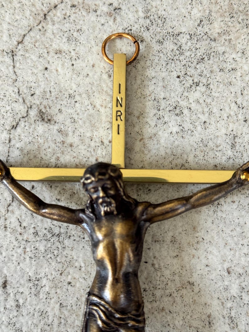 Vintage Brass Crucifix Wall Cross – Jesus Corpus INRI – Religious ...