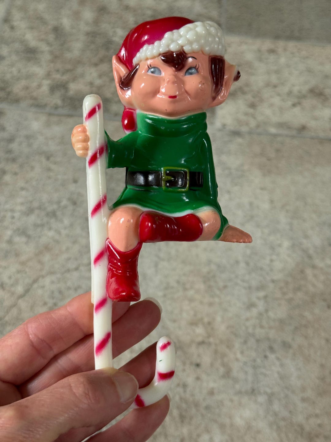 Vintage Hong Kong Plastic Elf With Candy Cane – Christmas Shelf Sitter ...