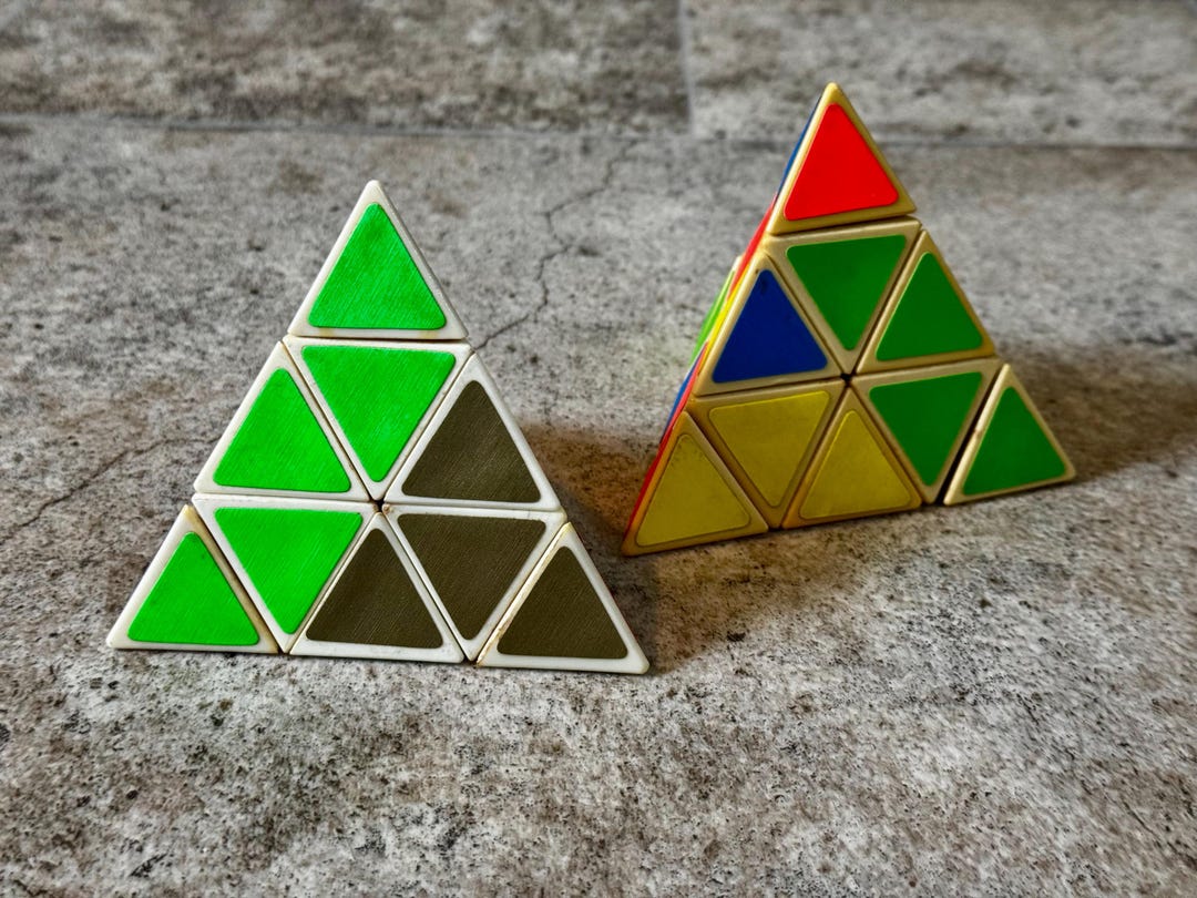 Two Vintage 1981 Tomy Pyraminx Pyramid Triangle Rubiks Cube Puzzle ...