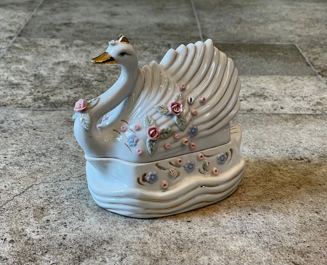 Vintage Porcelain Swan Covered Trinket Dish, Vintage Swan Trinket Dish ...