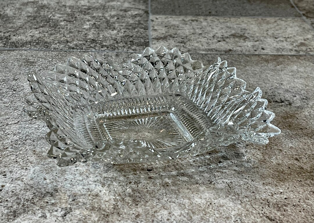 Vintage Indiana Glass Diamond Pattern Candy Dish • Clear Pressed Glass ...