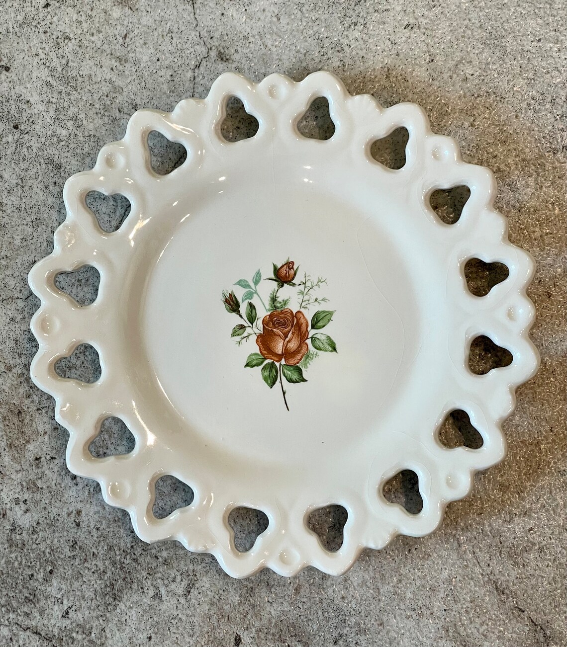 Vintage Ceramic Red Rose Plates With Reticulated Edges, Square Red Rose ...