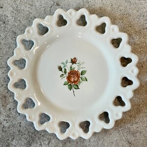 Vintage Ceramic Red Rose Plates With Reticulated Edges, Square Red Rose ...