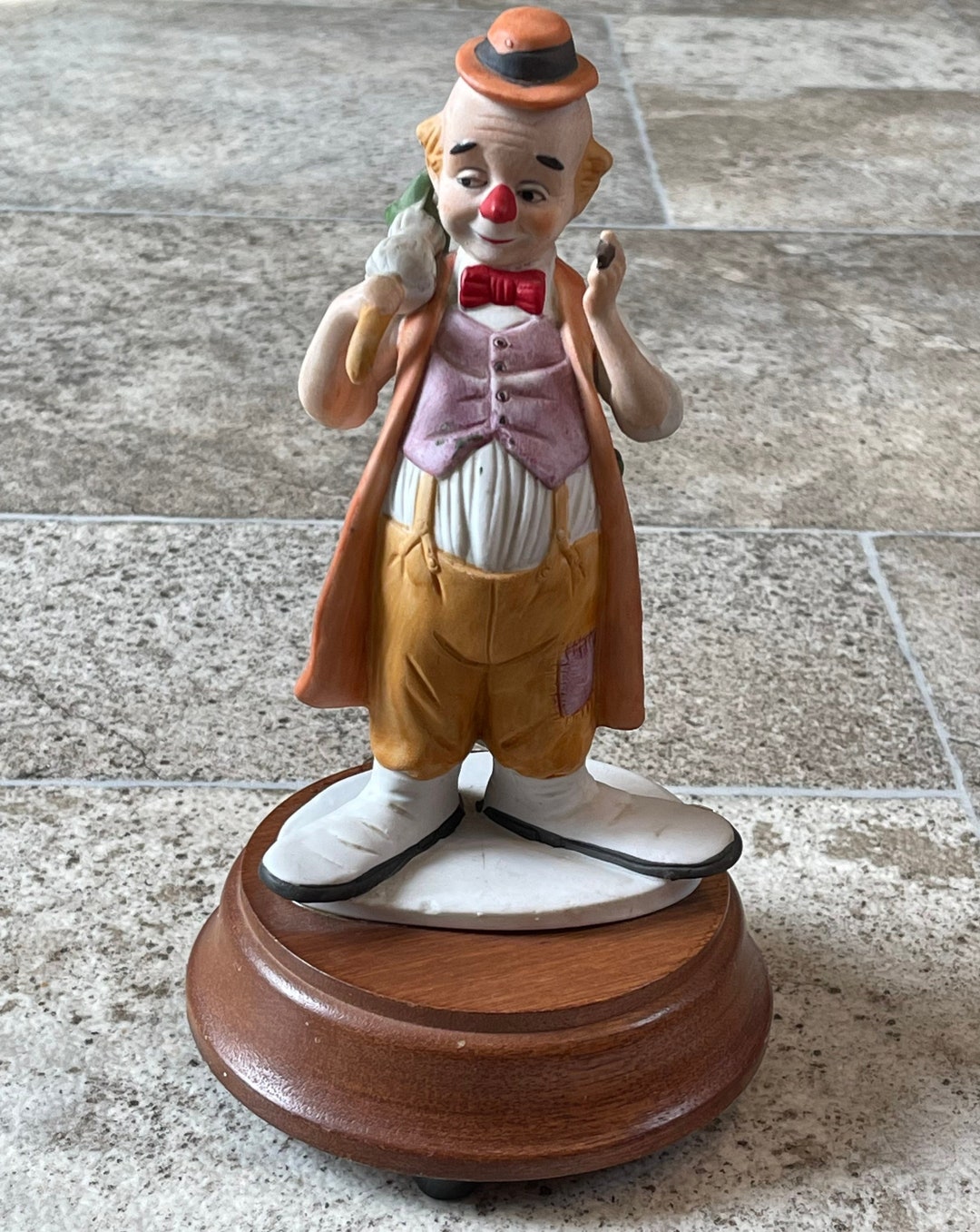 Vintage Clown Music Box With Cigar, Umbrella and Wood Base, Clown Music ...