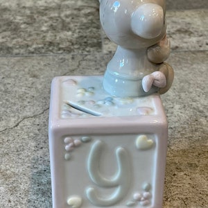 Vintage Enesco Precious Moments Monkey Coin Bank • Alphabet Block Baby ...