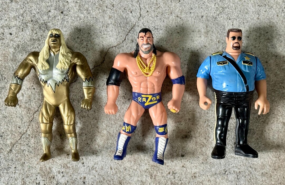 Three Vintage 1990's Wrestling Action Figures With WWE Titan Sports ...