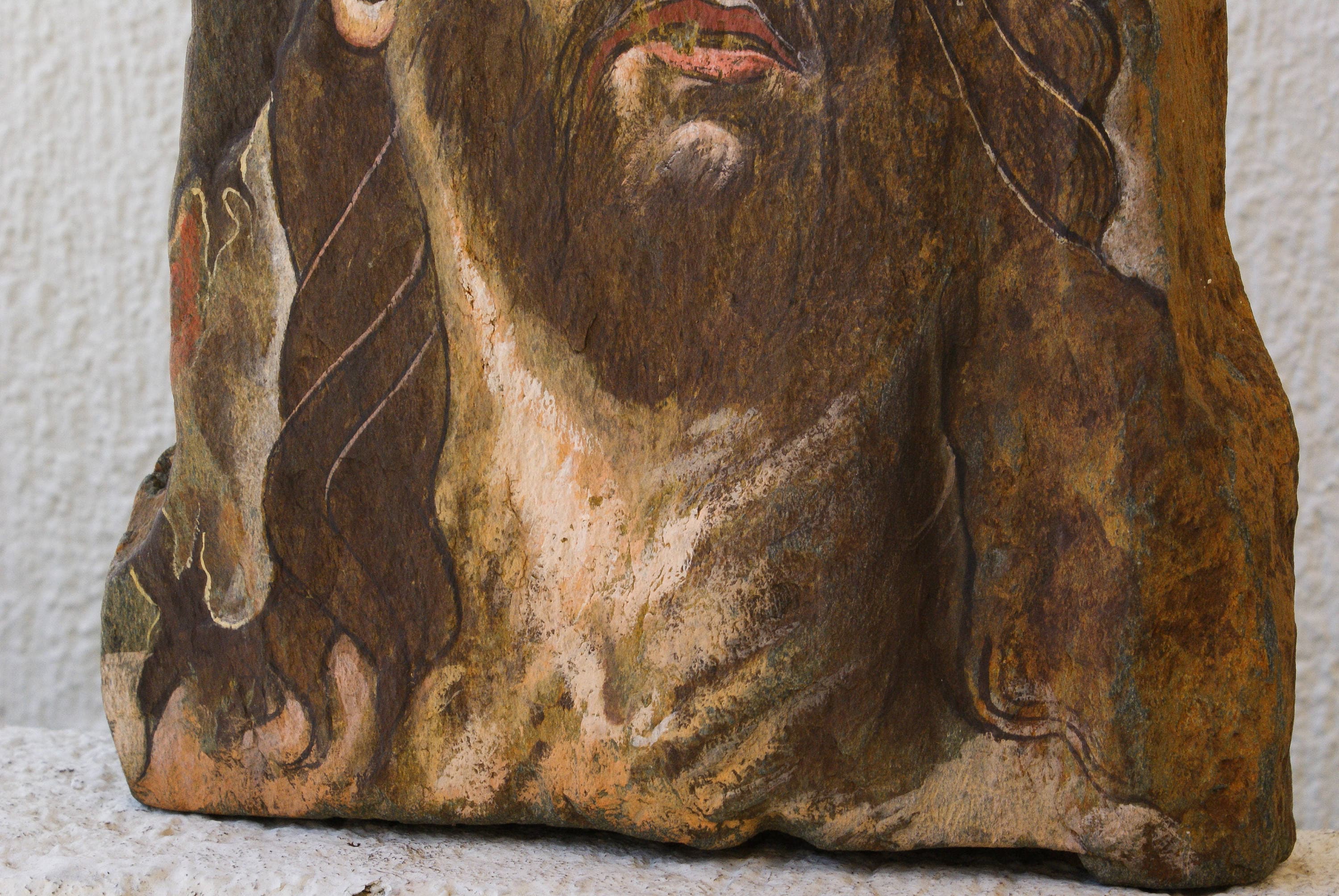 JESUS CHRIST Nazarene HANDPAINT on Stone Christian Agiography Crucified ...