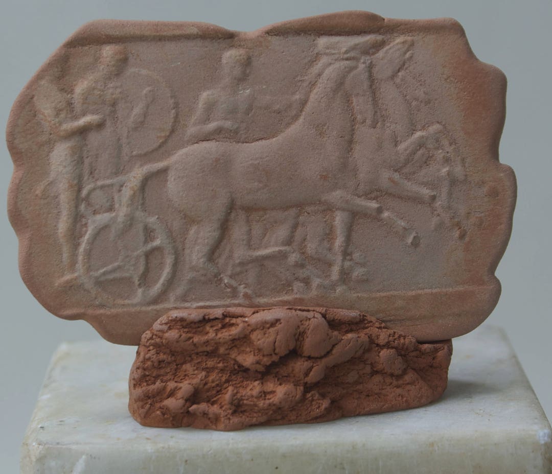 PARTHENON FRIEZE CHARIOT Εmbossed Ceramic Sculpture of Acropolis Greek ...