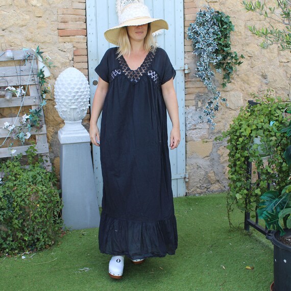 COKLICO ROBE MAXI coton Bohème Dentelle 44 46 48 t | Etsy