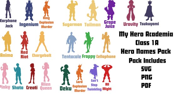 My Hero Academia Class 1-A Hero Names SVG Pack | Etsy
