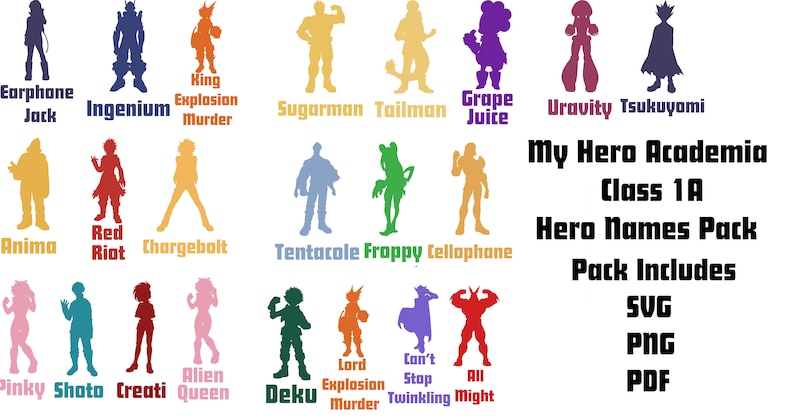 My Hero Academia Class 1-A Hero Names SVG Pack | Etsy