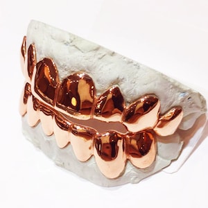 10K Solid Rose Gold Custom Fit REAL Grill Gold Teeth Handmade GRILLZ ...