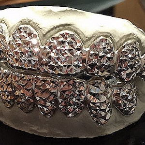 925 Sterling Silver Princess Diamond Cut Custom Fit Handmade Real Grill ...