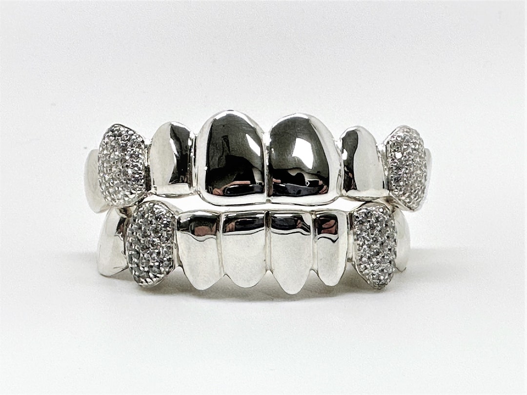 Custom Fit Moissanite Grillz Solid 925 Sterling Silver Iced Out FANGS ...