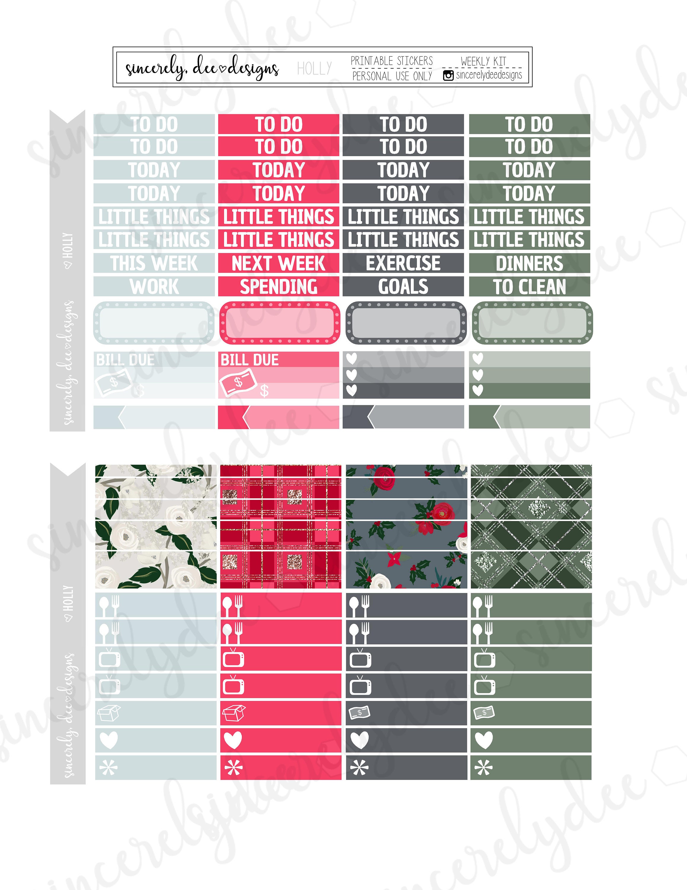 Printable Planner Sticker Kit / HOLLY / Weekly Kit / Erin | Etsy