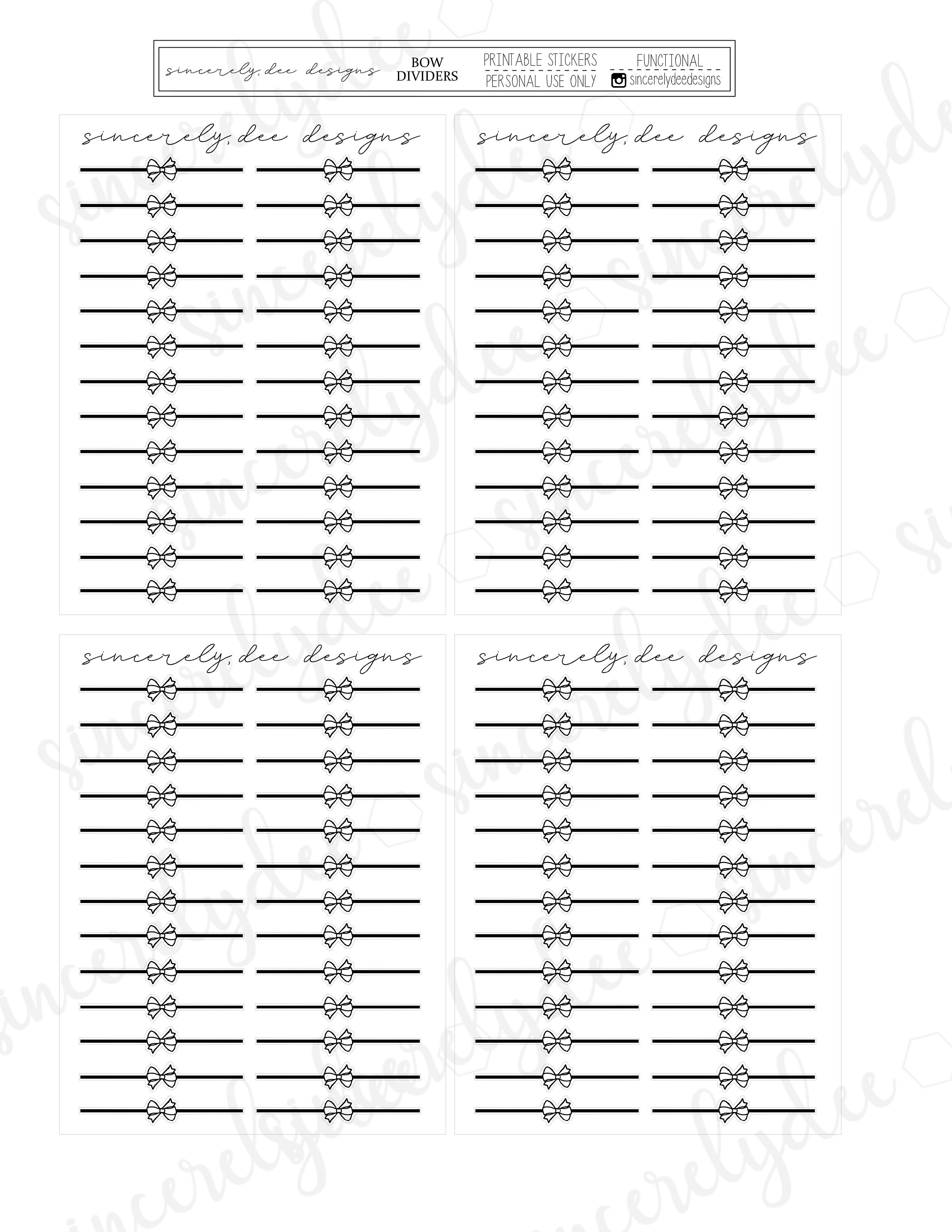 BOW DIVIDER Printable Planner Stickers / Foil Ready / Functional / Erin ...