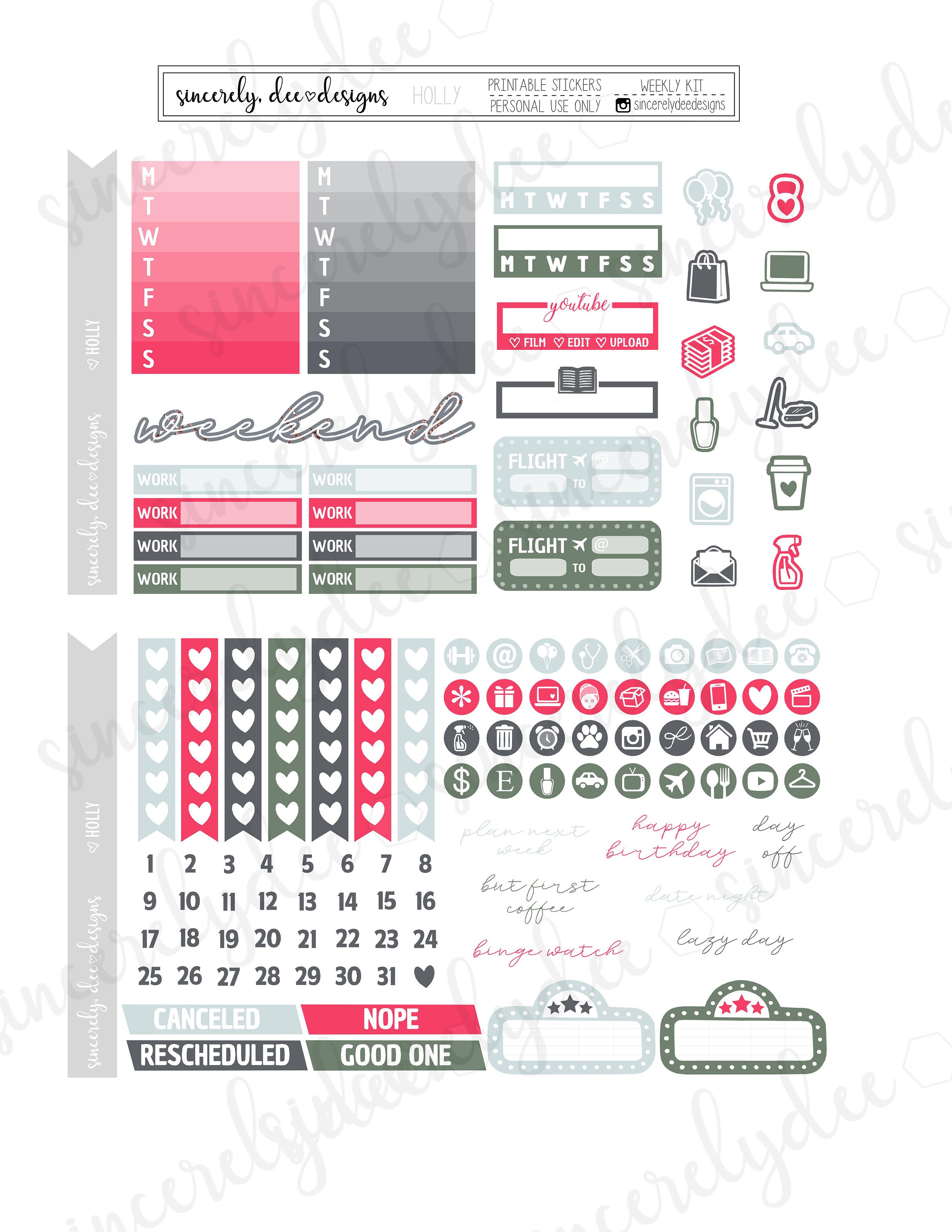 Printable Planner Sticker Kit / HOLLY / Weekly Kit / Erin | Etsy