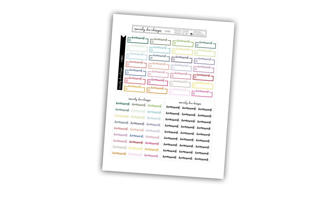 HOMEWORK LABELS Printable Planner Stickers / Black and Rainbow - Etsy