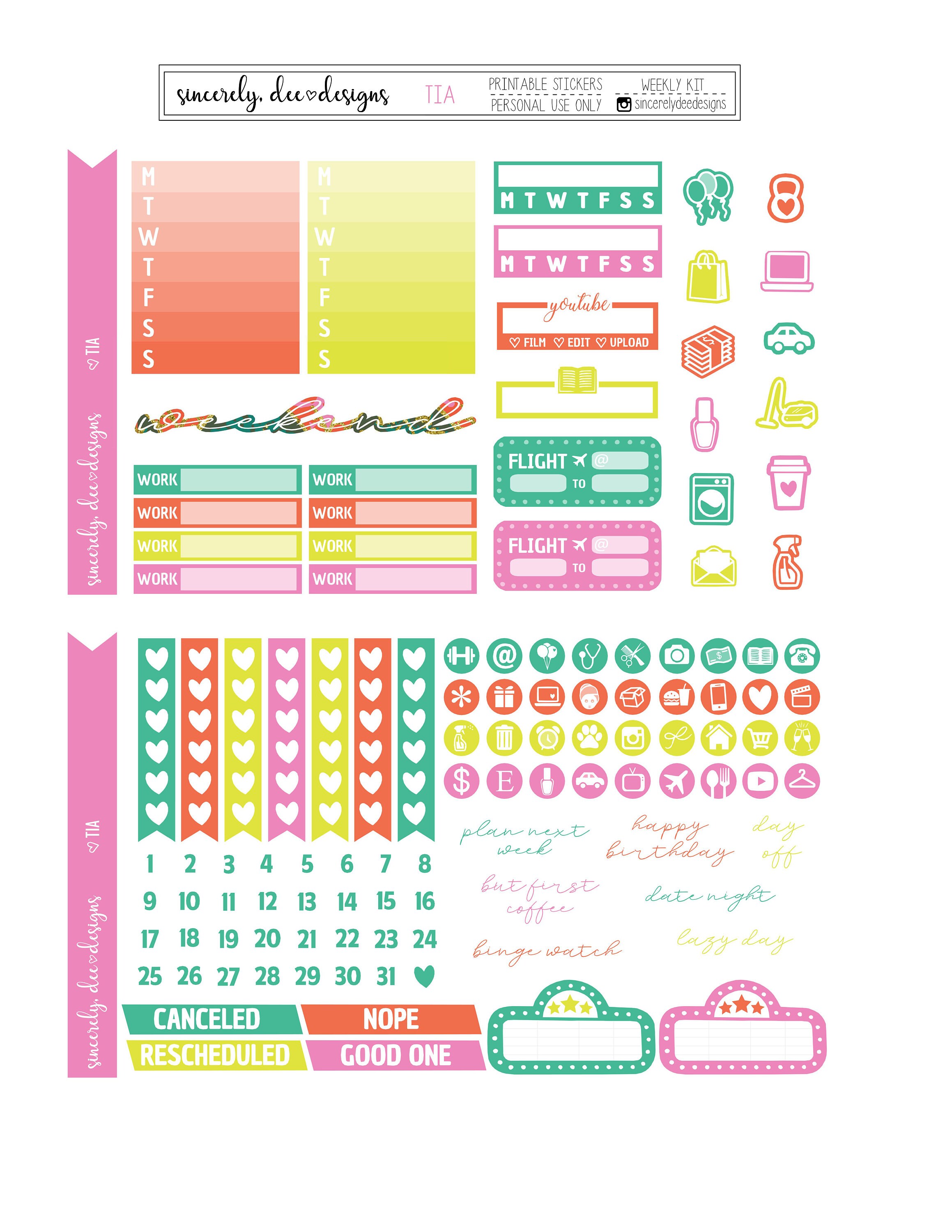 Printable Planner Sticker Kit / TIA / Weekly Kit / Erin | Etsy