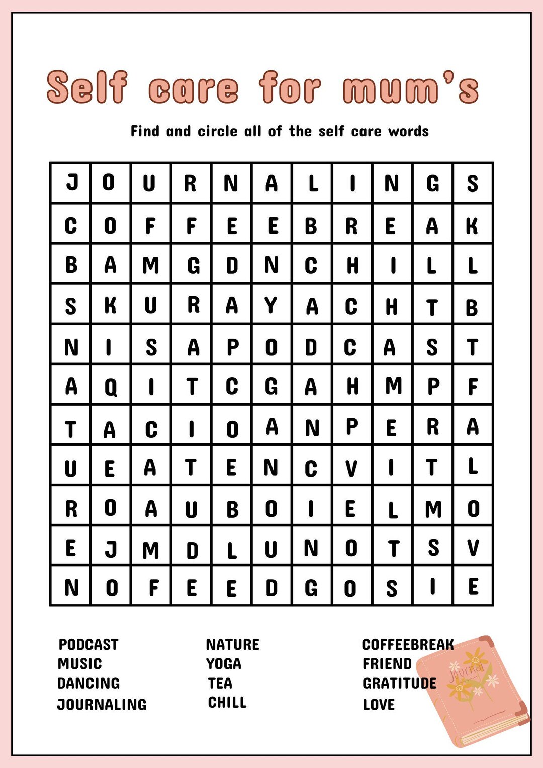 A4 Self Care Wordsearch Puzzle Instant Digital Download Printable - Etsy