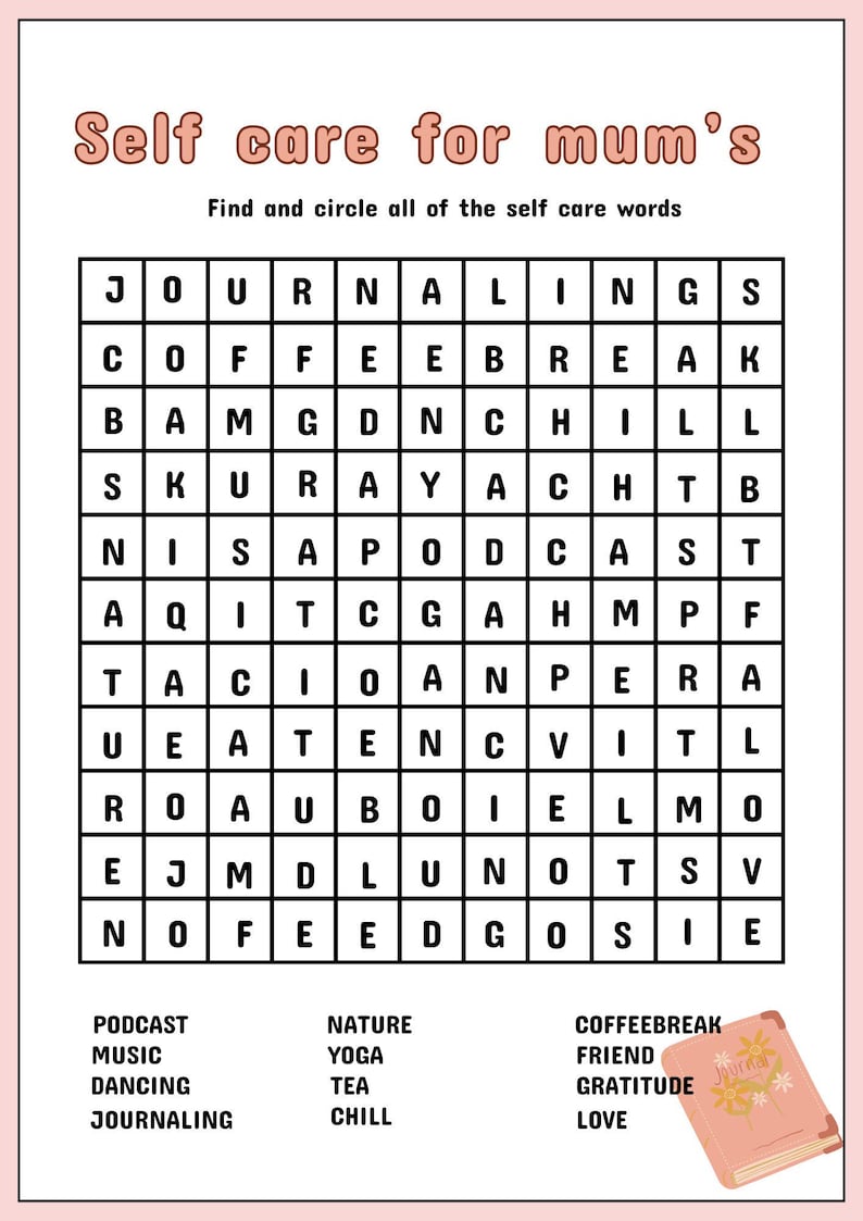 A4 Self Care Wordsearch Puzzle Instant Digital Download Printable - Etsy
